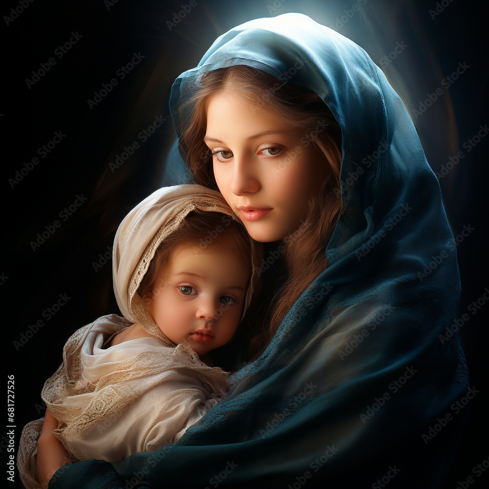 Holy Mary holding baby Jesus Christ in her arms. Stock Photo | Adobe Stock