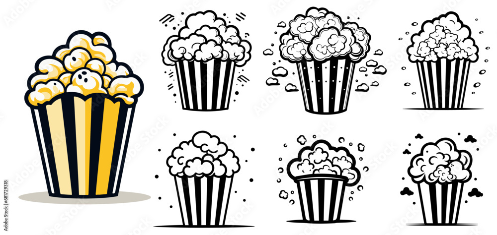 Vector cartoon style popcorn buckets Stock Vector | Adobe Stock