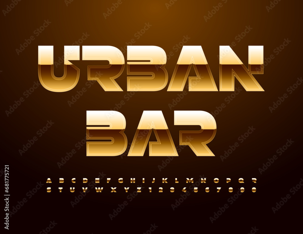 Vector premium Signboard Urban Bar. Futuristic style Font. Luxury Gold ...