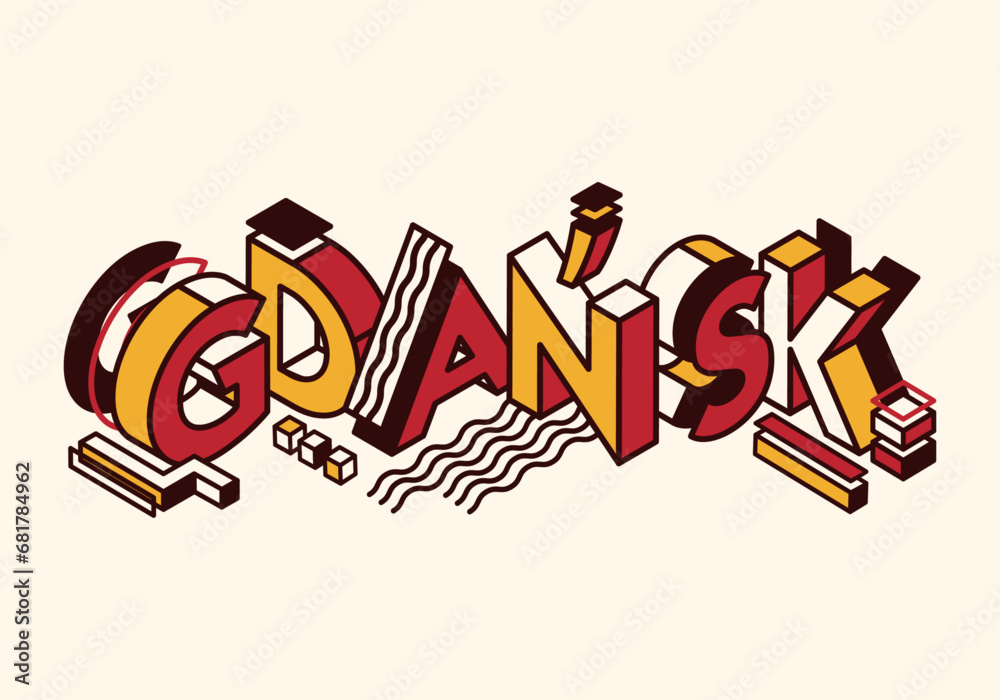 Gdansk isometric lettering. Stock vector illustration for poster ...