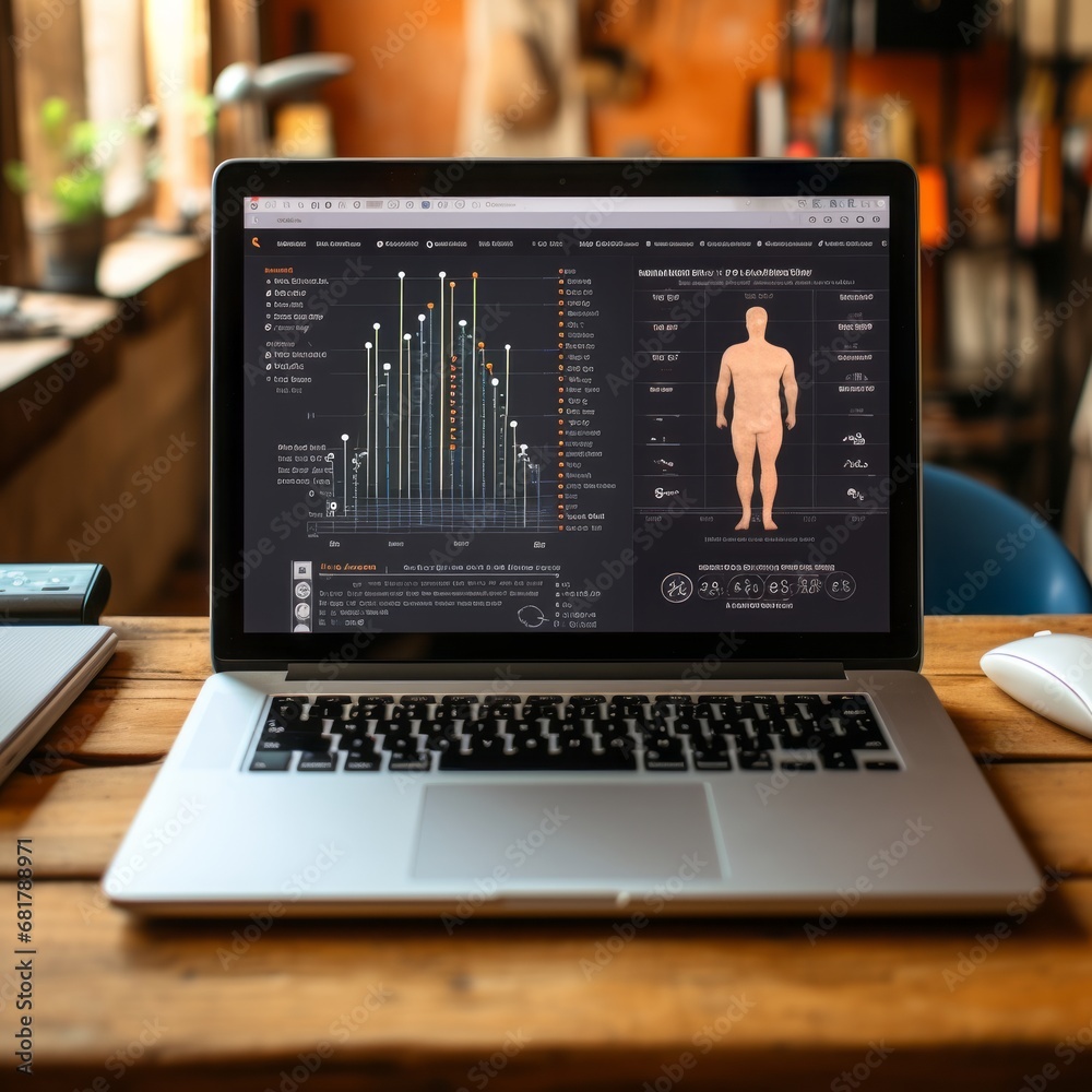 Displayed on a laptop, a weight chart and human being chart reveal a ...