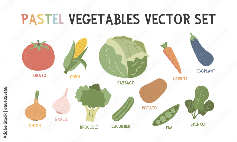 Vegetables vector set. Cute vegetable vector illustration. Colorful ...