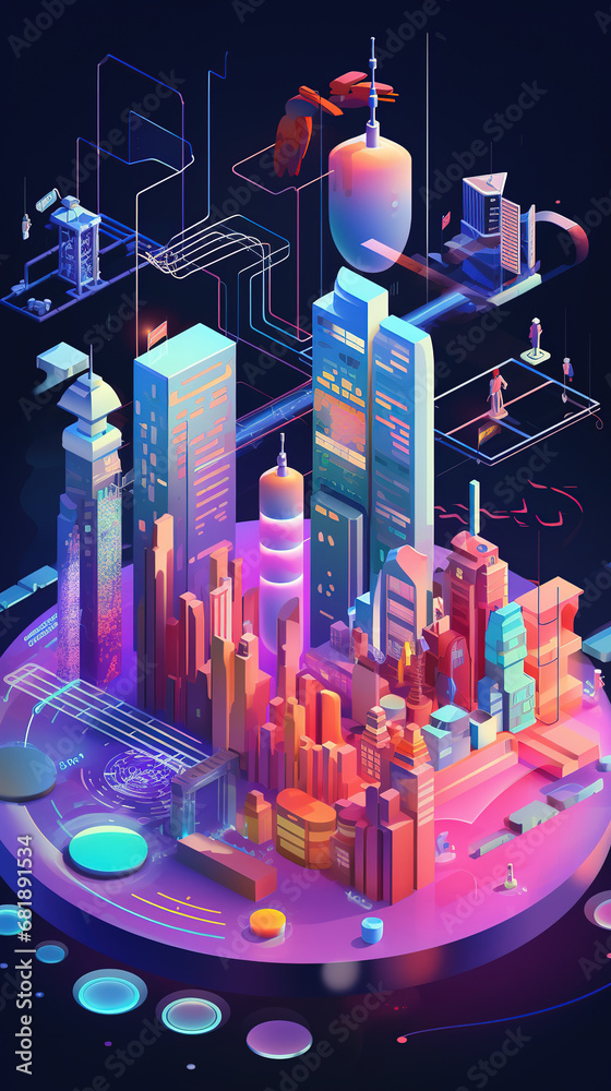 3D Immersive Surrealistic Infographic Unveiling Futuristic Technological Concepts Through ...
