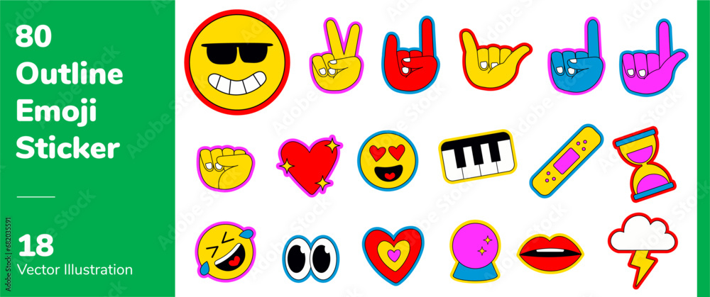 80s Outline Emoji Sticker Stock Vector | Adobe Stock