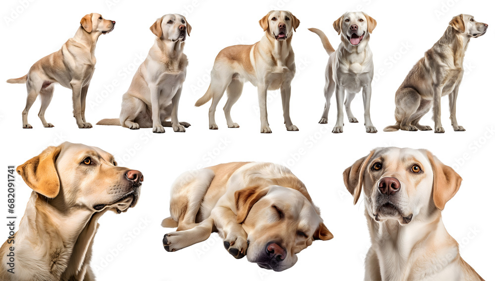 Labrador Retriever dog puppy, many angles and view portrait side back ...