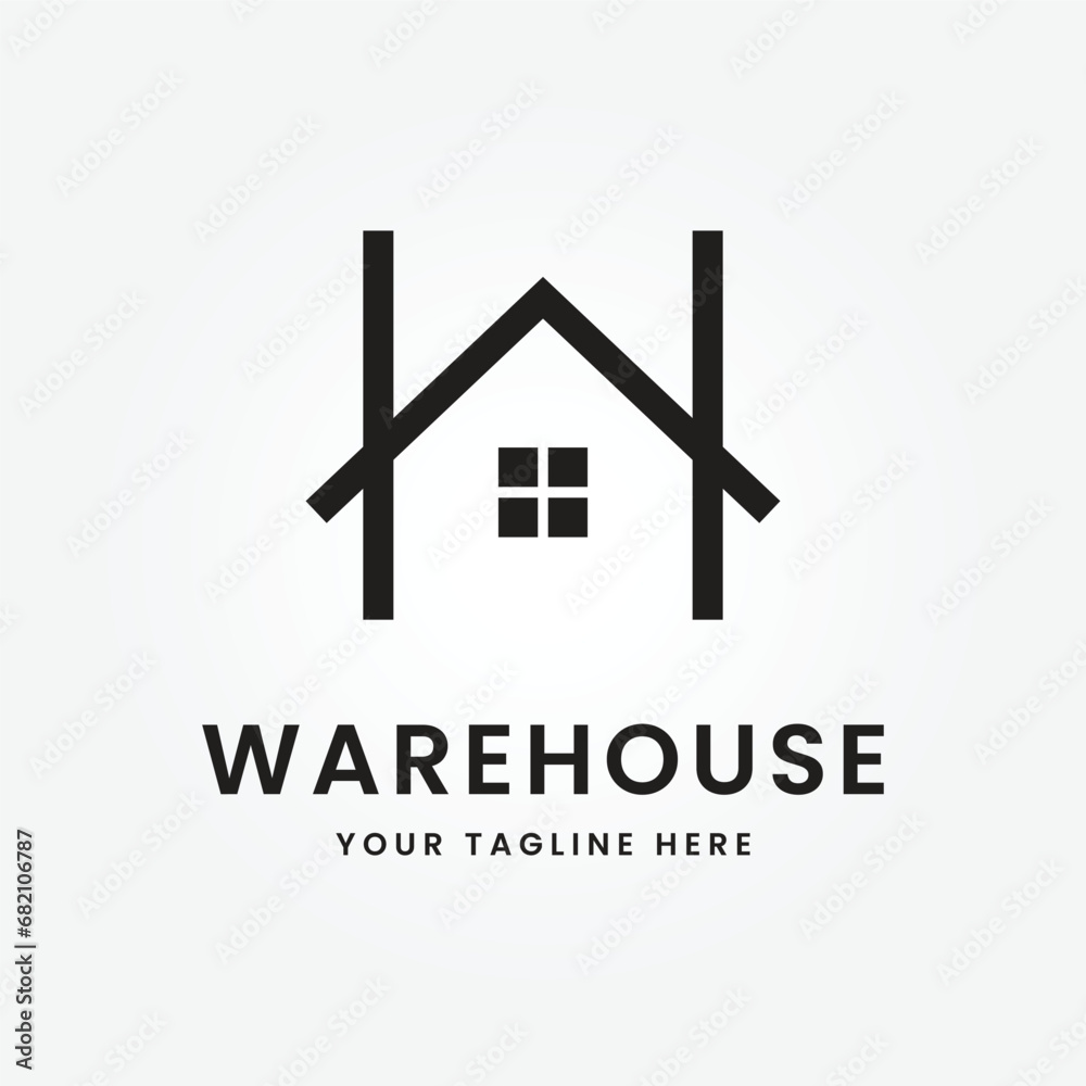 warehouse storage, office industrial logo vector illustration icon line ...