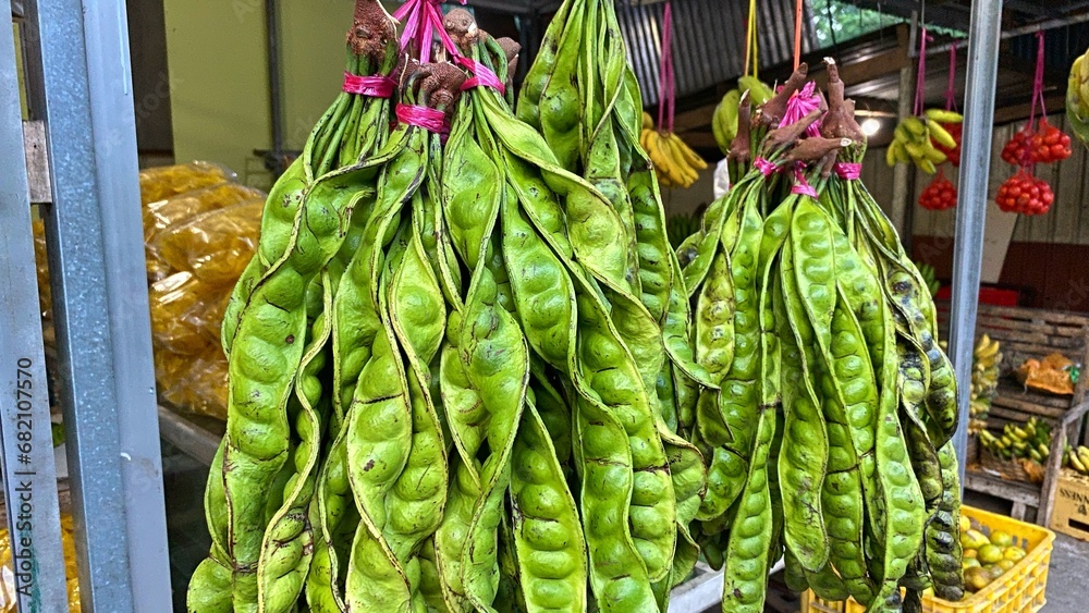Petai cina or Chinese petai that sell at the traditional market. Parkia ...