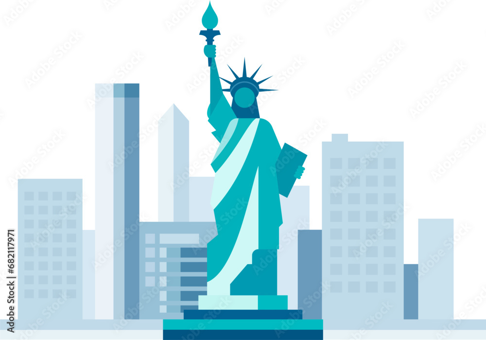 American Statue of Liberty with New York modern city background minimal ...