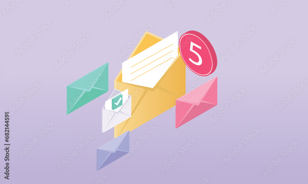 3d minimal mail envelope icon with notification new message. 3d email letter with notification ...