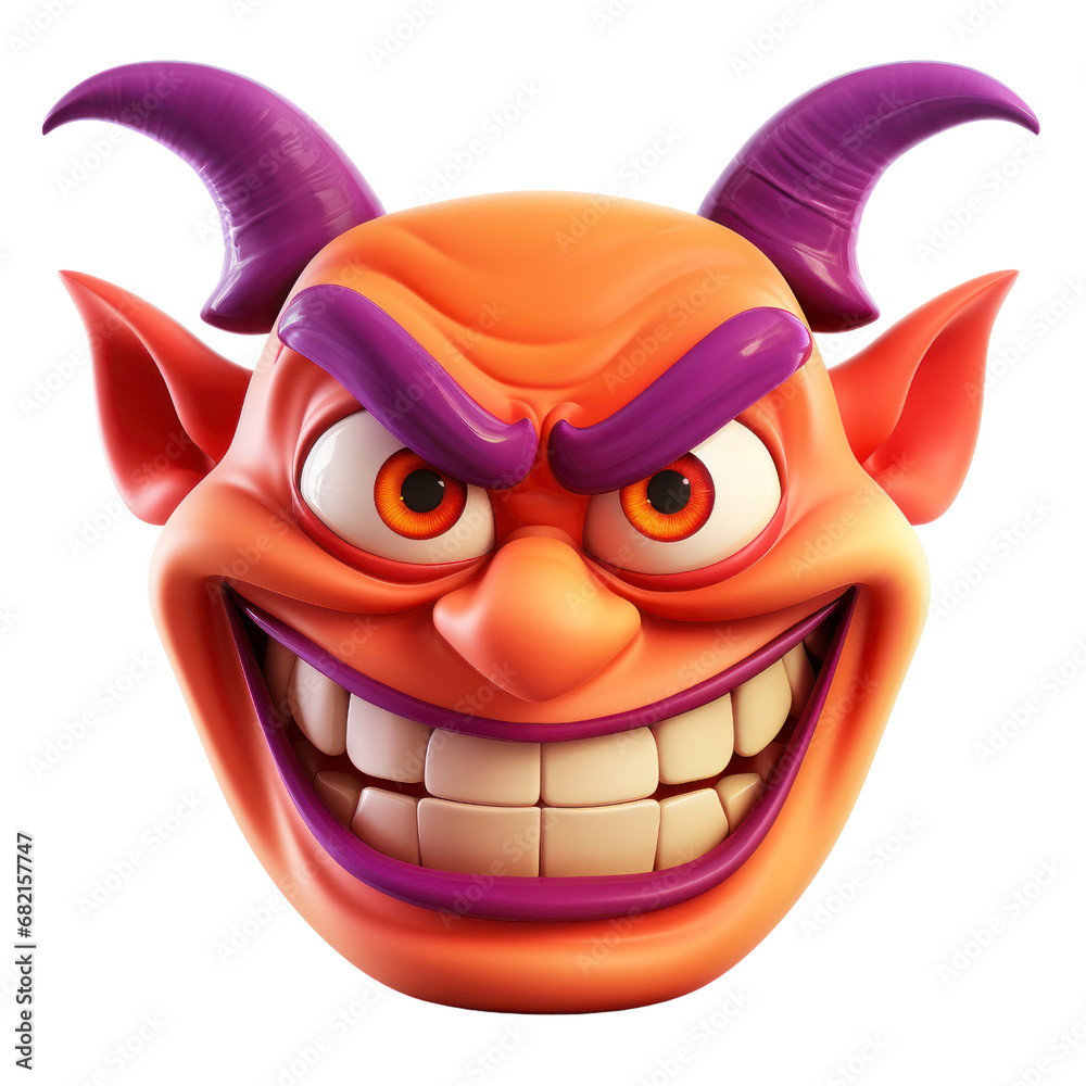 cartoon emoji depicting a devilish face with mischievous grin and small ...