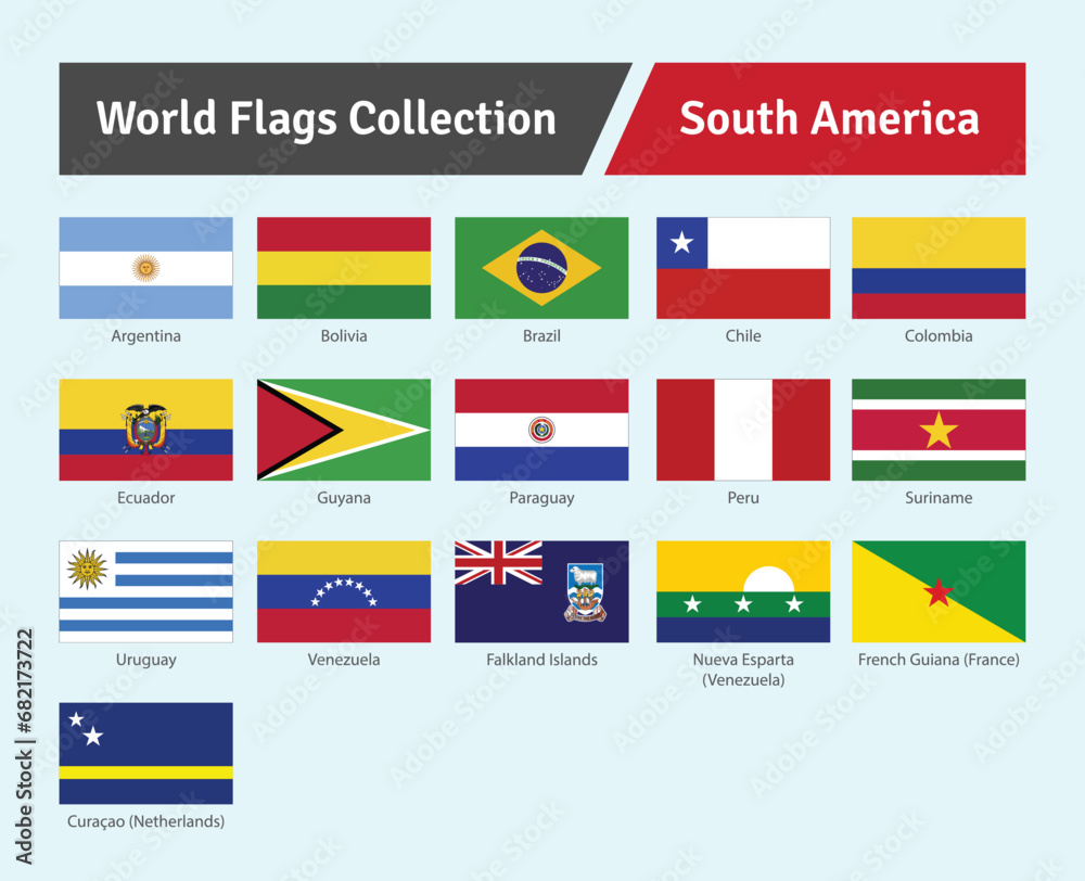 All Official South America Country flags With Names Vector Set. South ...