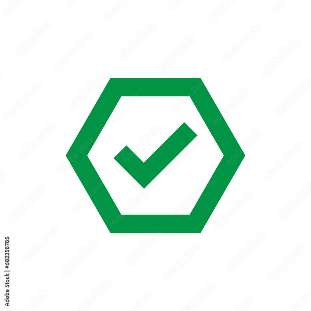 Green check mark png icon, approve on outline polygon Stock ...