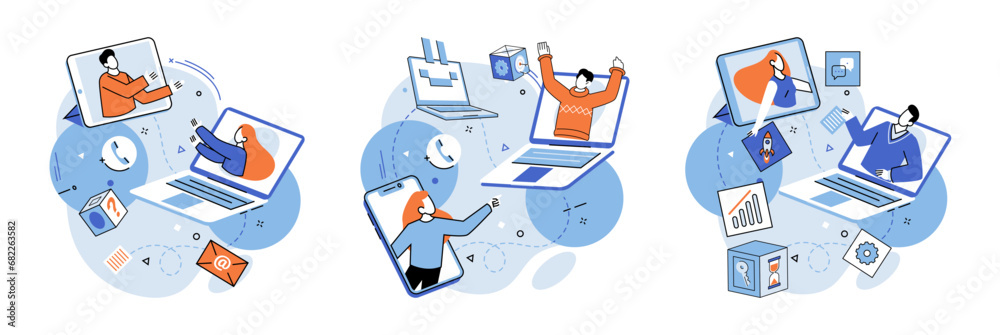 Team building vector illustration. Effective communication was crucial ...