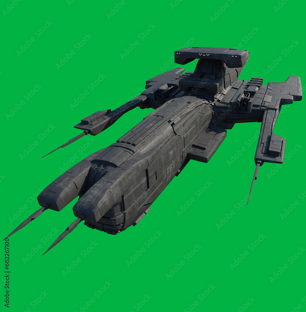 Spaceship Command Vessel on Green Screen Background - Front View, 3d ...