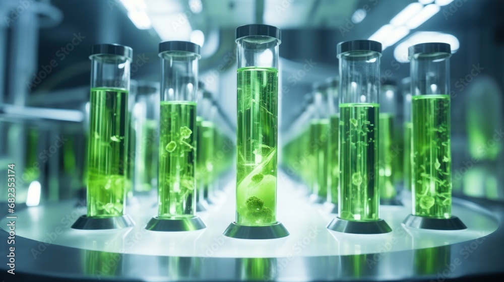 Cutting-edge Biotech Lab Stock Image of Algae Biofuel Tubes Generating ...