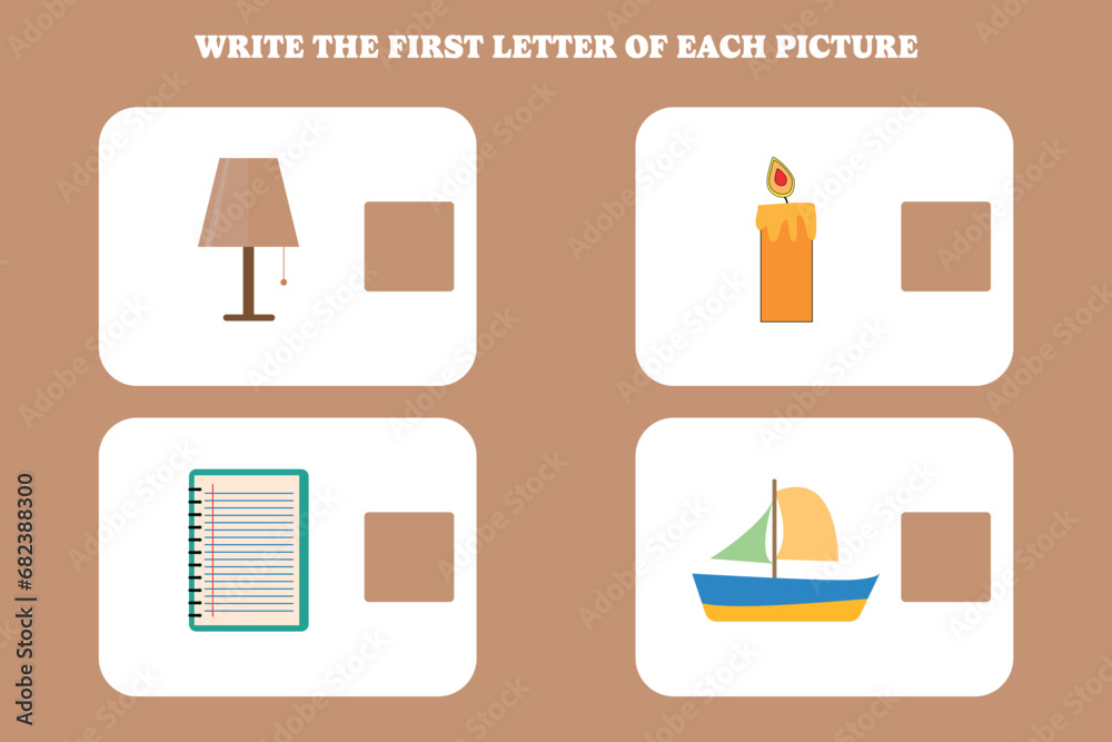 Write the first letter of each picture. Educational game for preschool ...