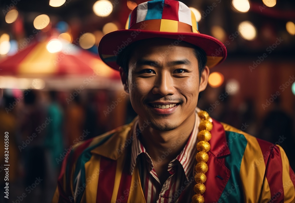 Handsome asian men wearing circus suit costume and hat, circus ...