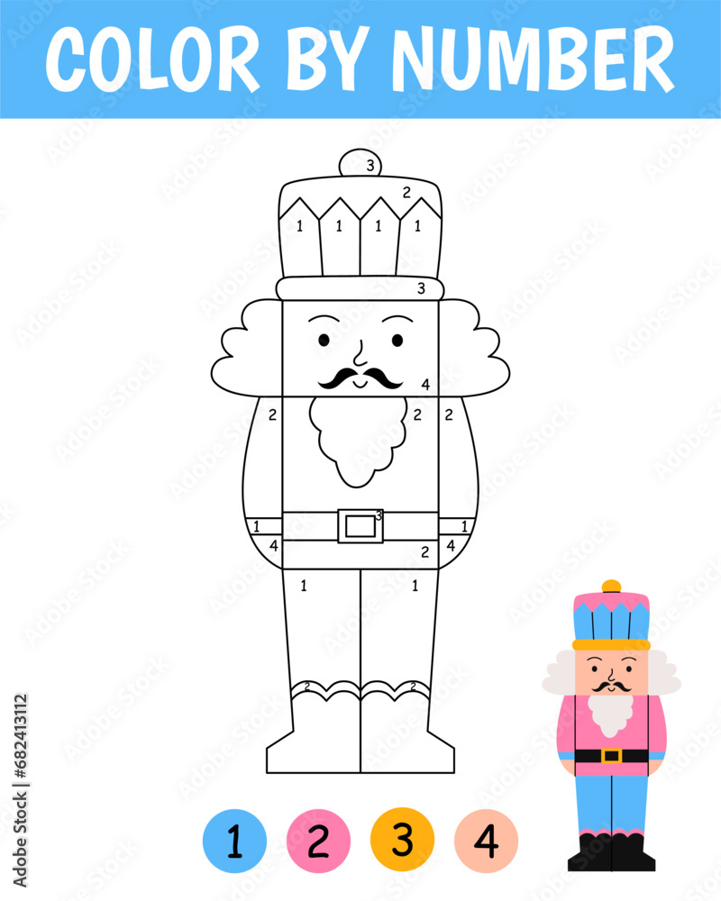 Color by number game for kids. Cute nutcracker in cartoon style ...