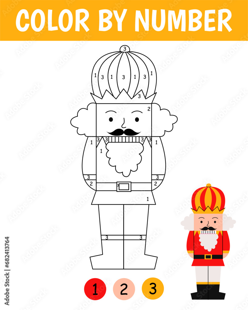 Color by number game for kids. Cute nutcracker in cartoon style ...