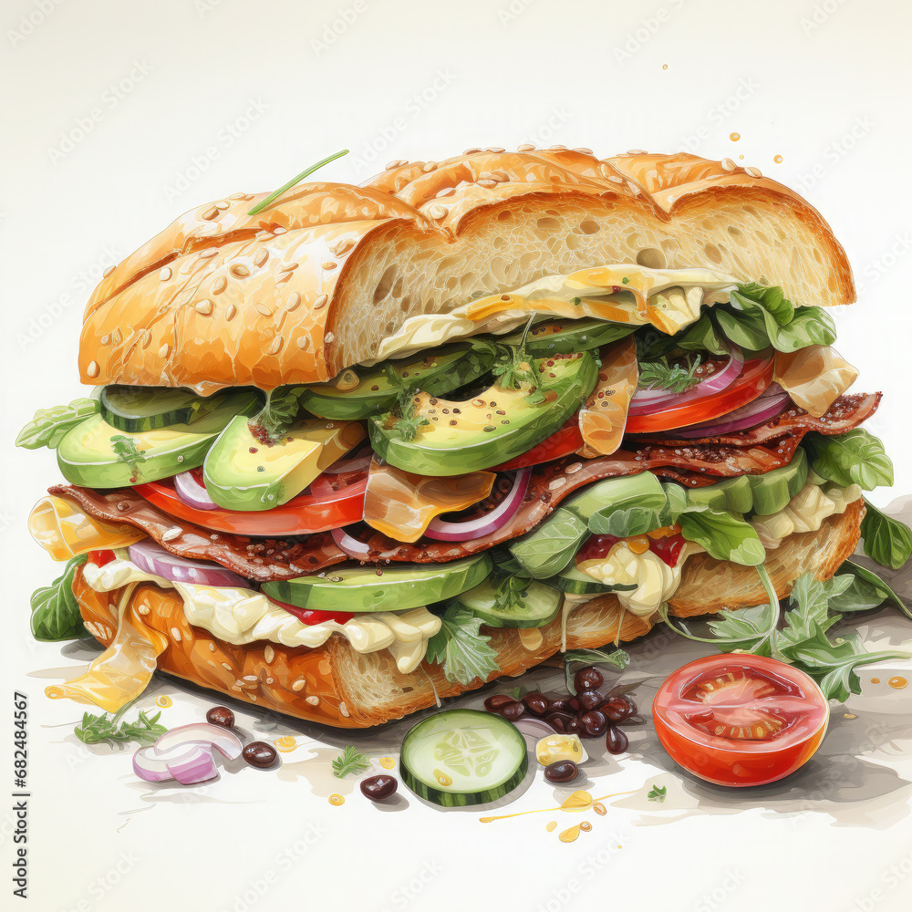 Watercolor Sandwich Clipart illustration Generative Ai Stock ...