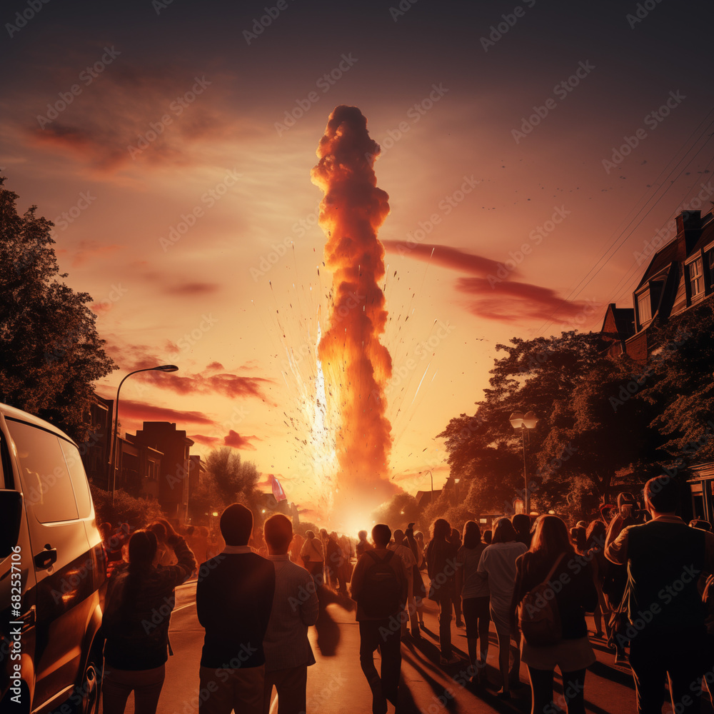war fare imaginatioRealistic images of rockets exploding in the sky and ...