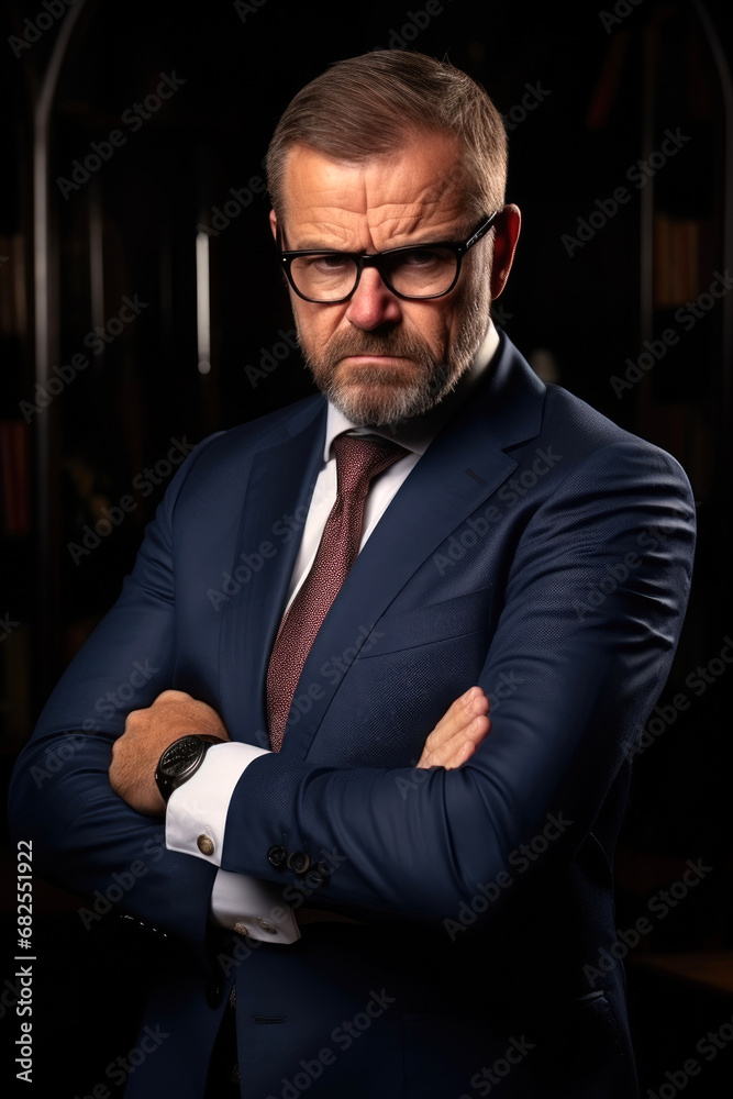 Middle-aged angry man wearing a suit, arrogant, being the best in the ...