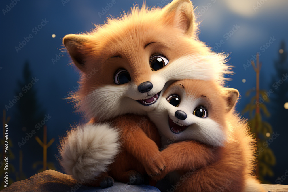 National Hugging Day. Cute animated animals hug each other. celebration ...