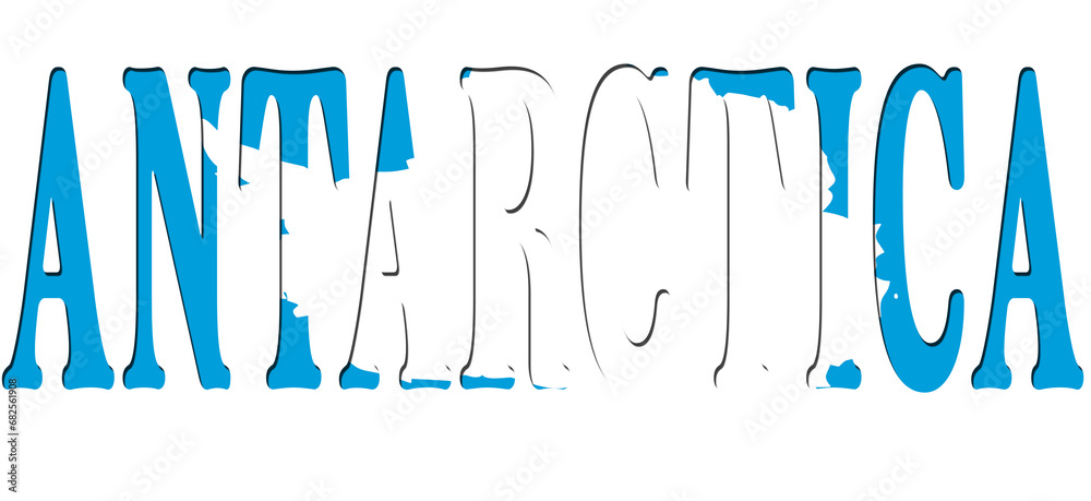 3d design illustration of the name of Antarctica. Filling letters with ...