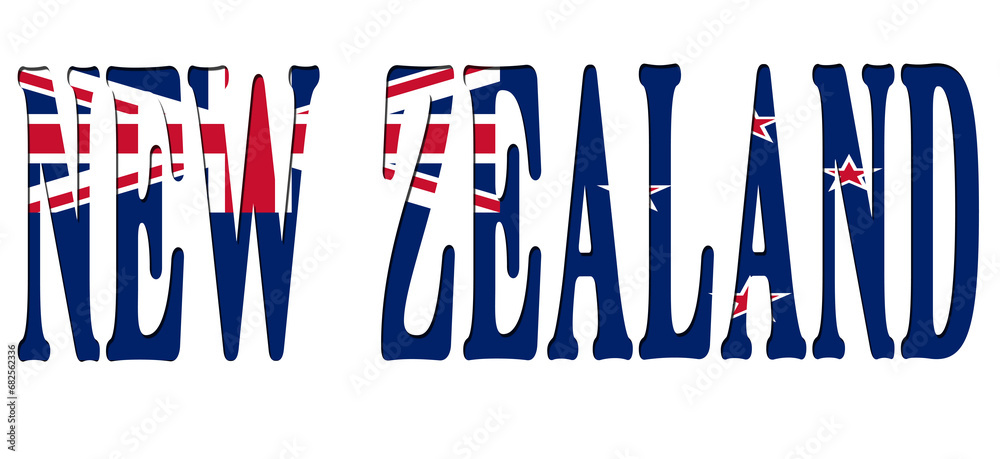 3d design illustration of the name of New Zealand. Filling letters with ...