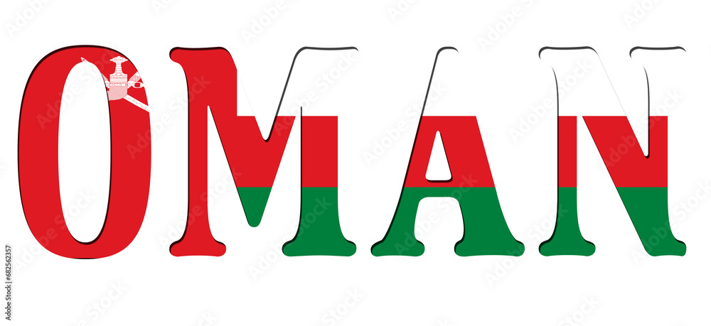 3d design illustration of the name of Oman. Filling letters with the ...