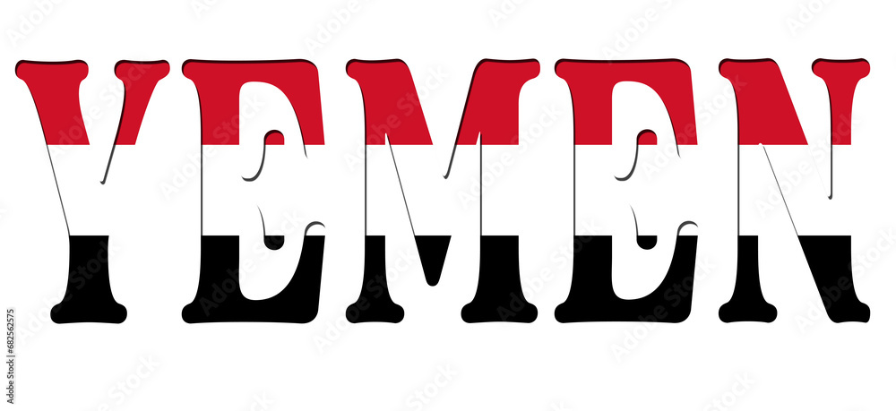 3d design illustration of the name of Yemen. Filling letters with the ...