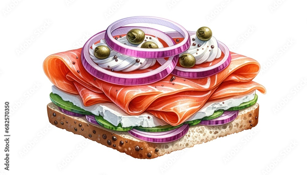 Elegant Watercolor Illustration of Smoked Salmon and Cream Cheese ...