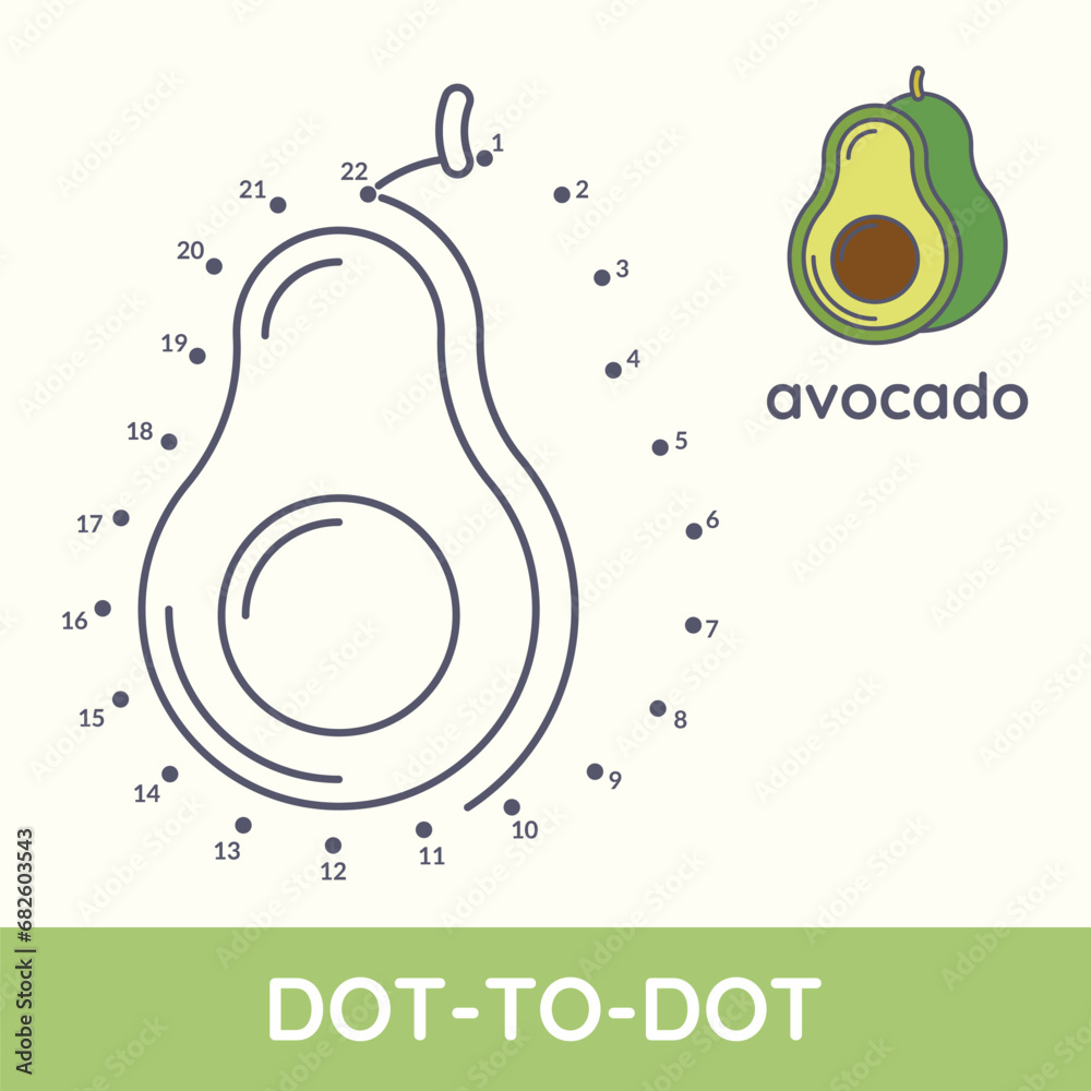 Connect dot to dot fun game cartoon Avocado exercise. Coloring ...