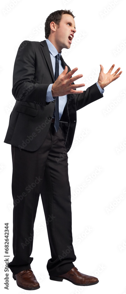 Digital png photo of angry caucasian businessman screaming on ...
