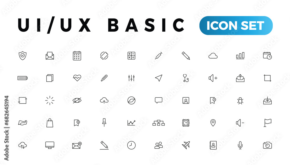 Basic User Interface Essential Set. ui/ux Line Outline Icons. For App ...