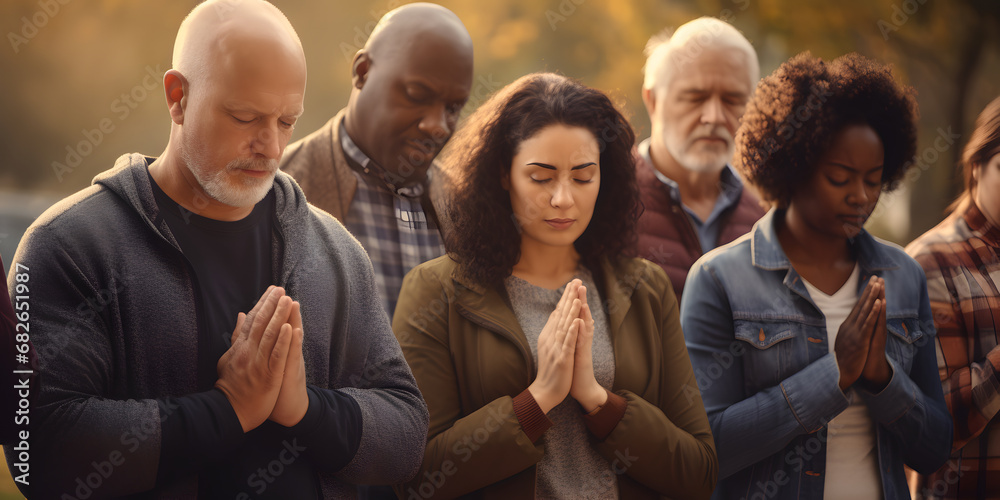 Multiethnic people praying for blessings from god. AI generative Stock ...