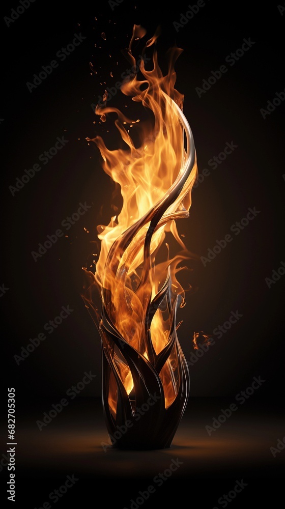 Illustrate the flame as a sculptural element, using the shape and form ...