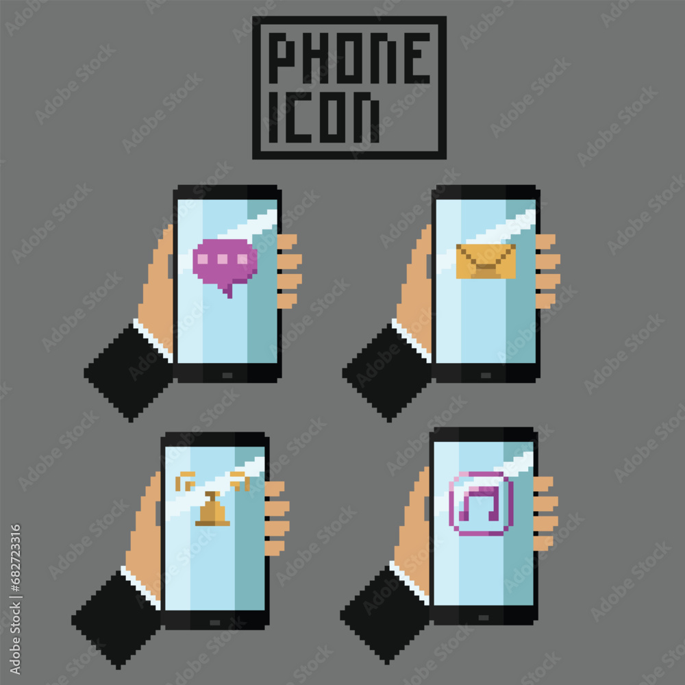 this is phone notification icon in pixel art with simple color and ...