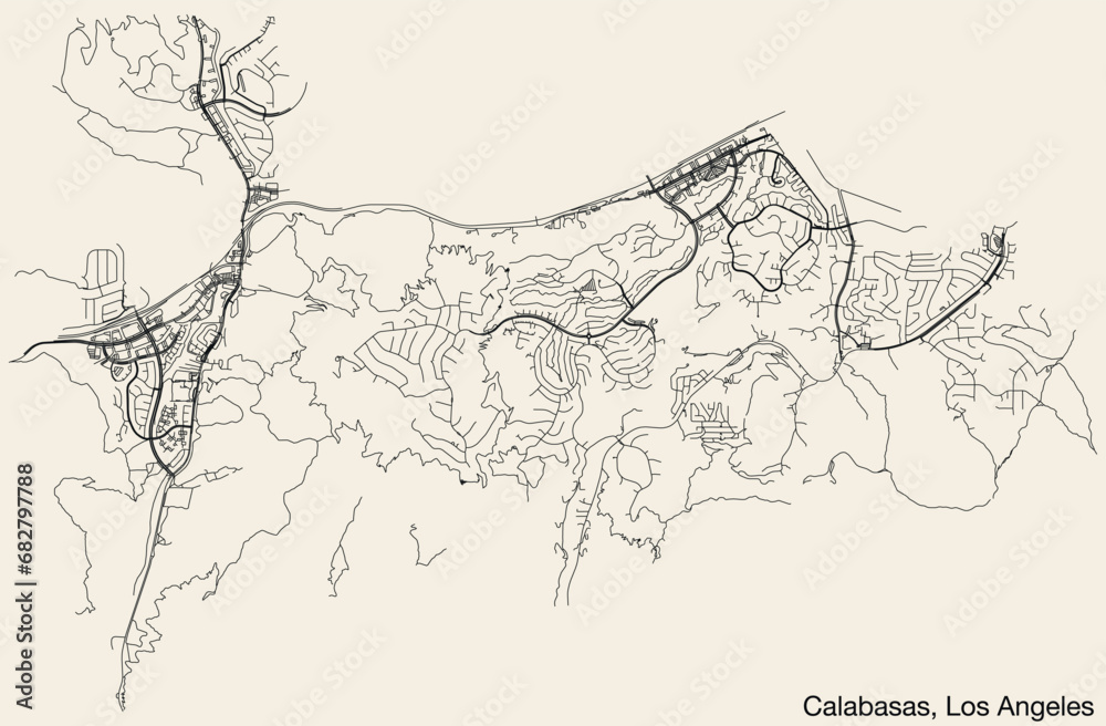 Detailed hand-drawn navigational urban street roads map of the CITY OF ...