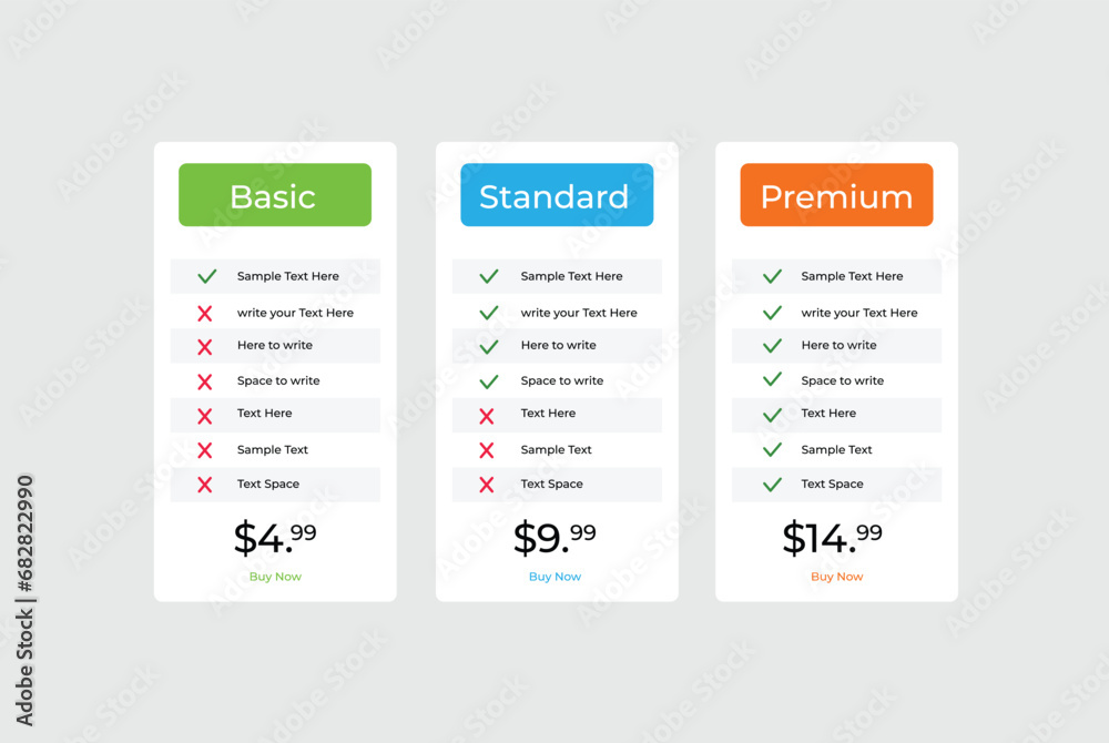 pricing comparison table template basic standard premium. clean simple ...