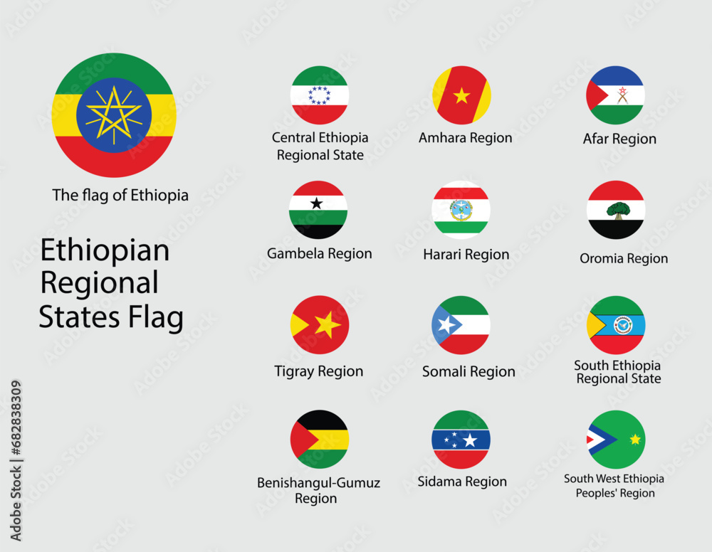 Ethiopian Regional Flags sets. circular flags as badges. vector EPS ...