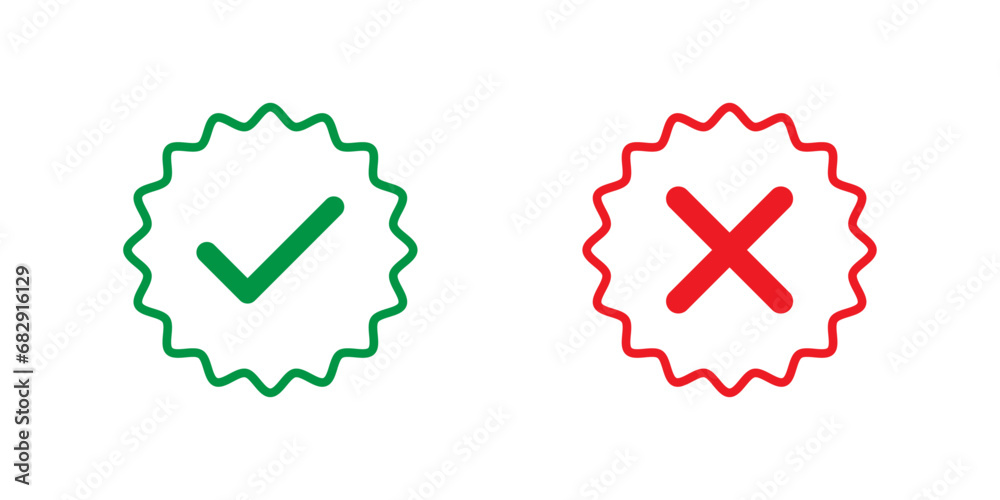 Green tick and red cross mark outline badge vector illustration ...