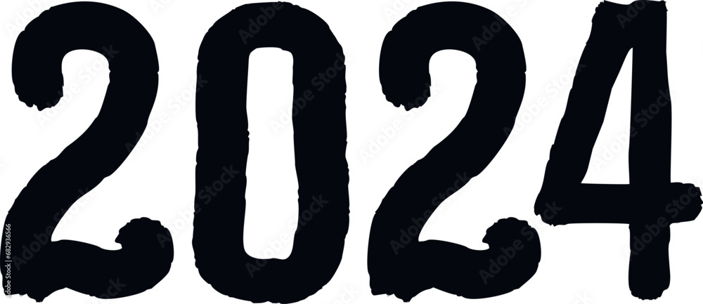Vector 2024 year handwriting font. White background. Isolated ...