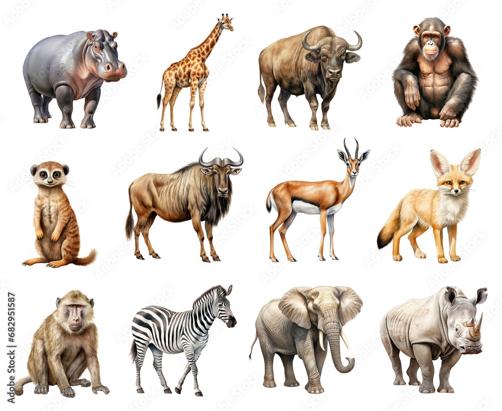 Watercolor African Animals Set. Set of African Animals Clipart. Hand ...