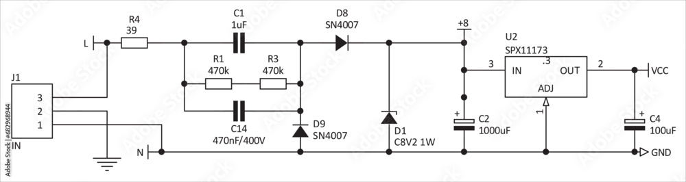 Schematic diagram of electronic device voltage stabilizer. Vector ...