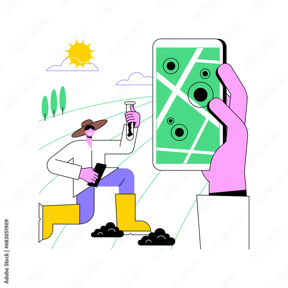 Soil sampling isolated cartoon vector illustrations. Farmer with tablet ...