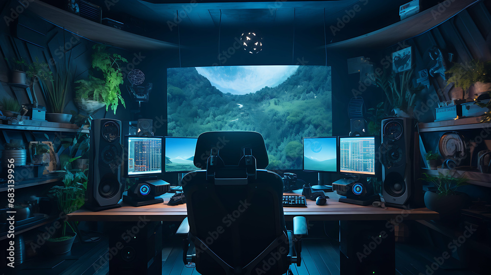 High-Tech Computer and Gaming Room: Realistic 8K Ultra-HD Setup Stock ...
