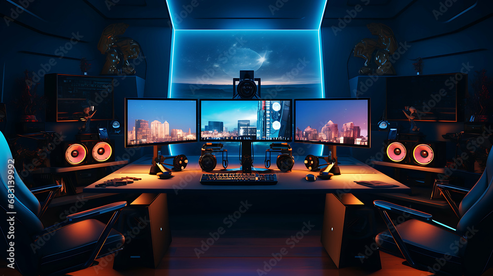 High-Tech Computer and Gaming Room: Realistic 8K Ultra-HD Setup Stock ...