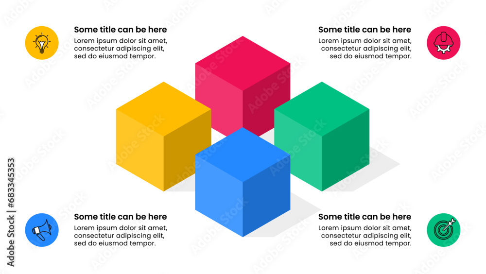 Infographic template. 4 colored cubes with icons Stock Vector | Adobe Stock