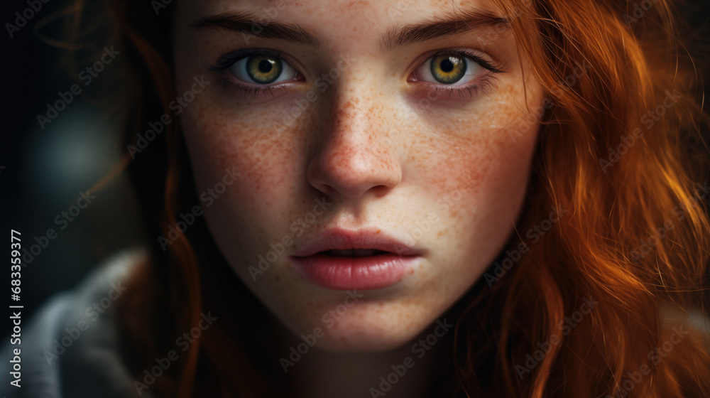 Beauty, portrait and natural face of woman with healthy freckle skin ...